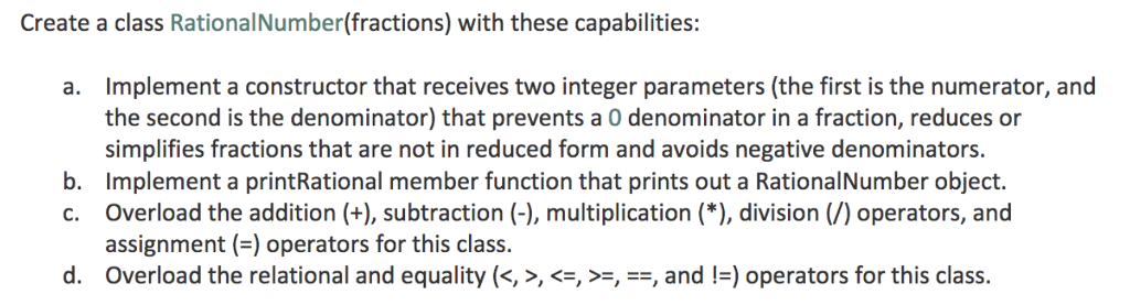 Solved Create a class RationalNumber(fractions) with these | Chegg.com