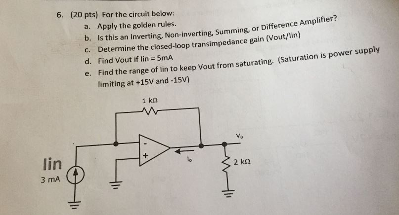 Solved 6. (20 pts) For the circuit below: a. Apply the | Chegg.com