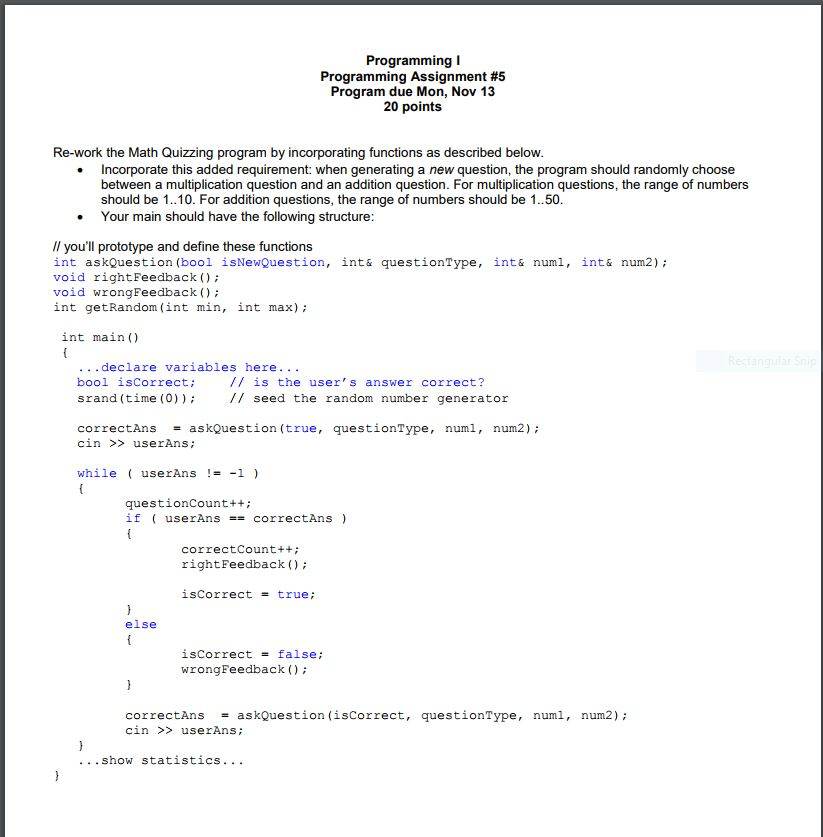 Programming I Programming Assignment #5 Program due | Chegg.com