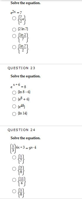 Solved Solve the equation. e^2x = 7 {7/2 e} {2 ln 7} {ln | Chegg.com