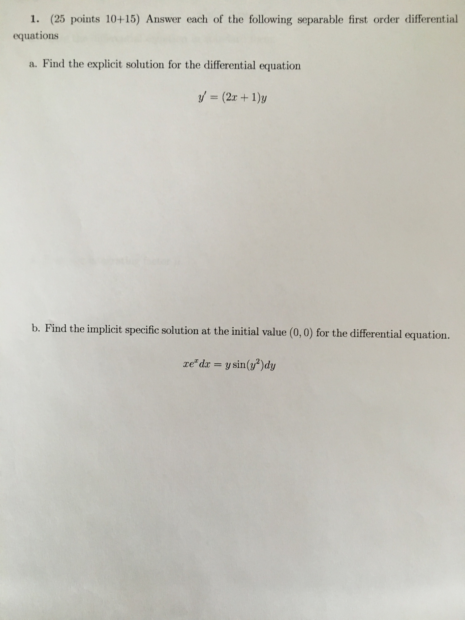 Solved Answer Each Of The Following Separable First Order