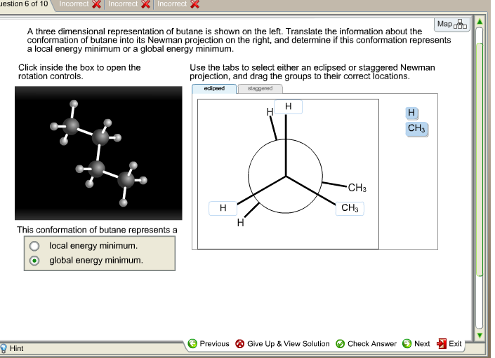 Solved A three dimensional representation of butane is shown | Chegg.com