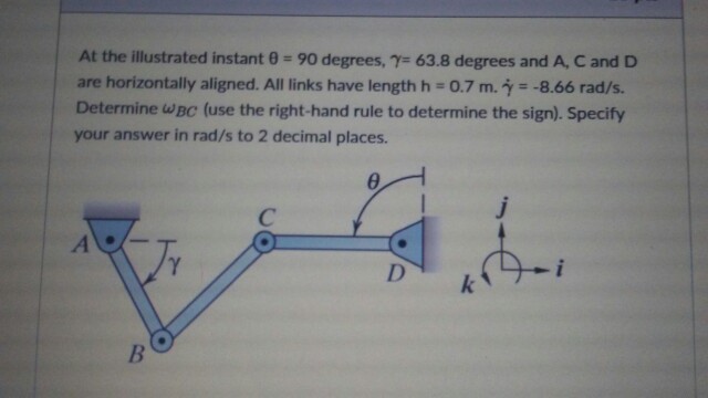 Solved At the illustrated instant θ = 90 degrees, γ= 63.8 | Chegg.com