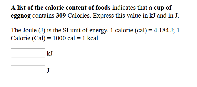 Solved A list of the calorie content of foods indicates that | Chegg.com