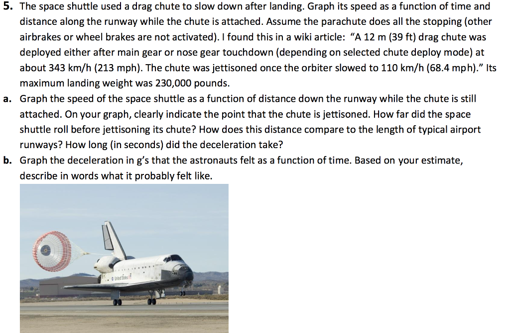 Solved The space shuttle used a drag chute to slow down | Chegg.com