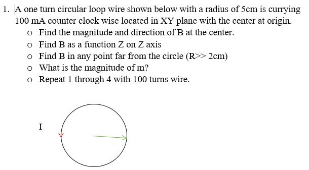 Solved 1. A one turn circular loop wire shown below with a | Chegg.com