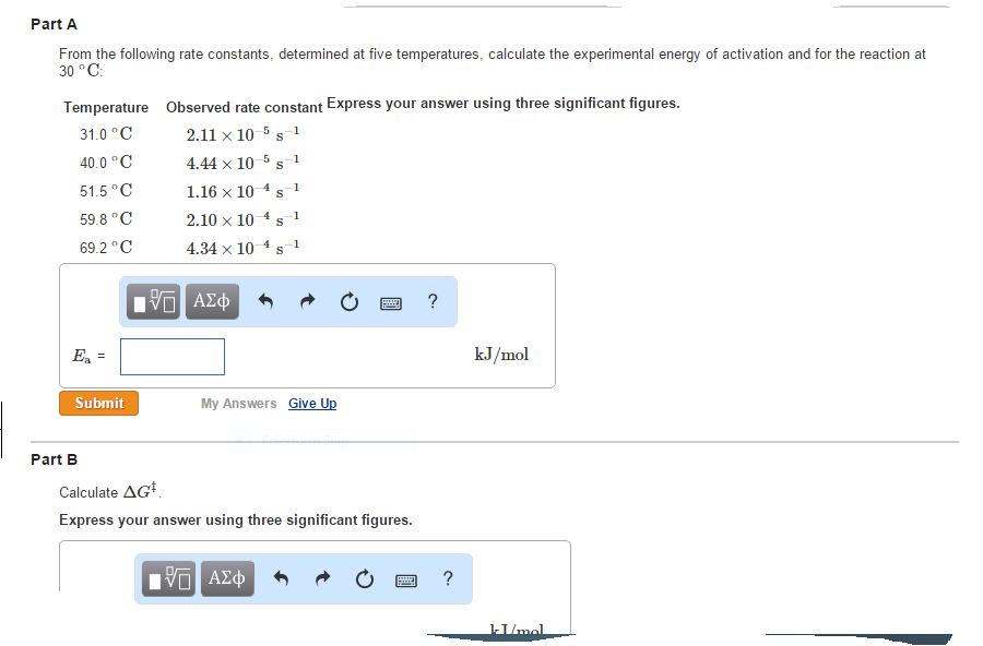Solved Part A From the following rate constants, determined | Chegg.com