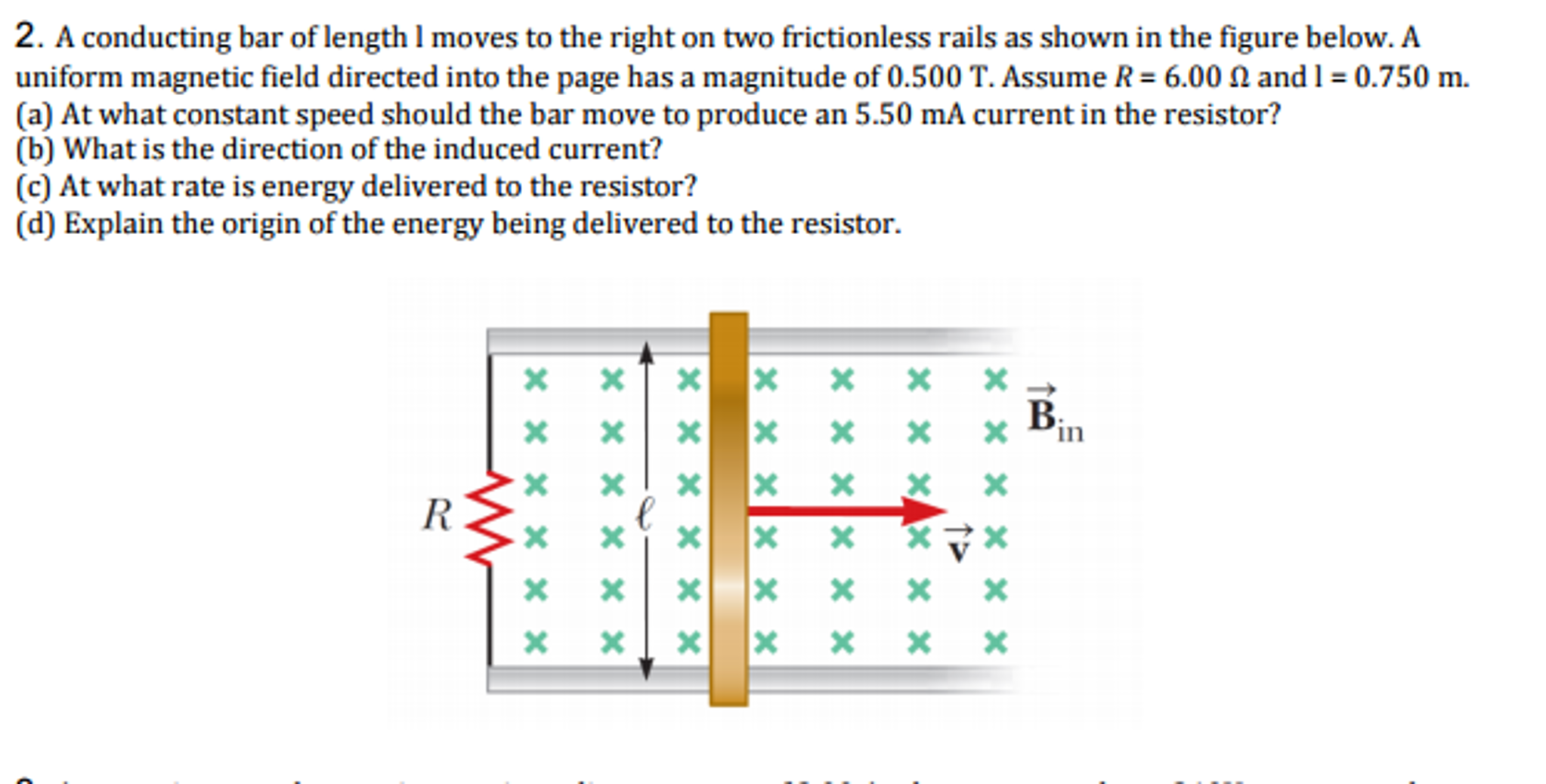 Solved A conducting bar of length 1 moves to the right on | Chegg.com