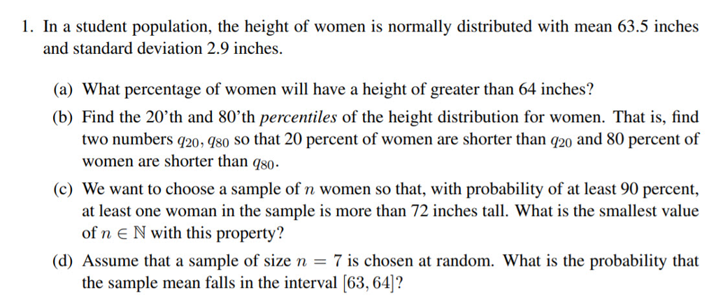 Solved 1. In a student population, the height of women is | Chegg.com
