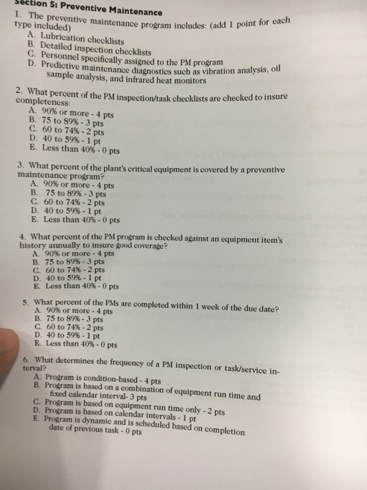 Solved The preventive maintenance program includes: (add 1 | Chegg.com