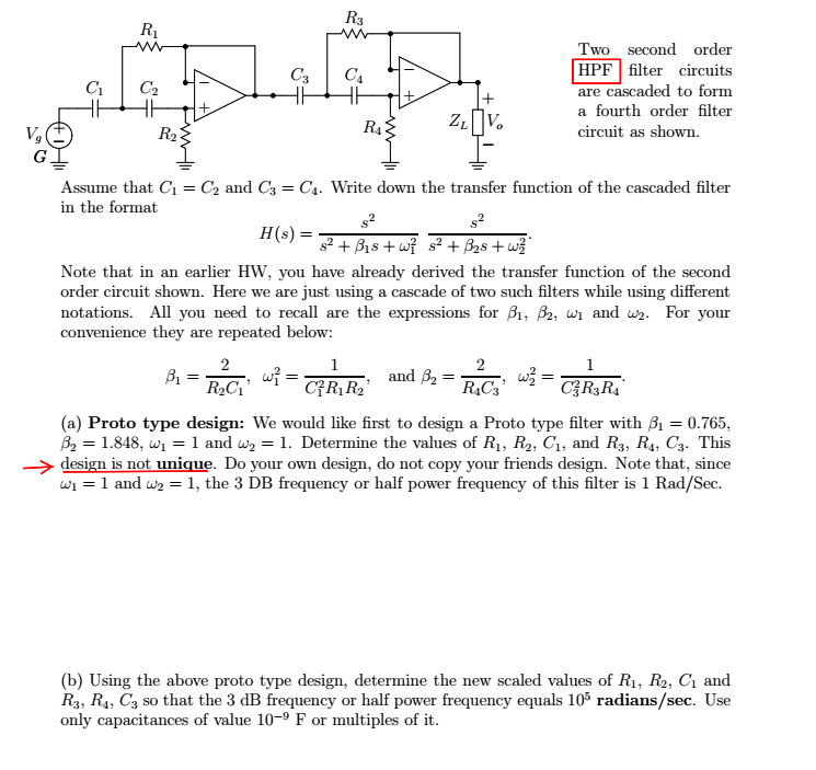 Solved Two second order HPF filter circuits are cascaded to | Chegg.com
