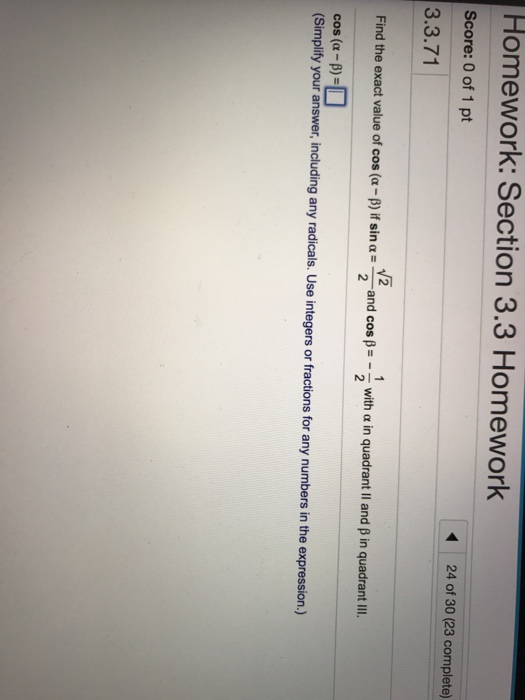 Solved Find the exact value of cos (alpha - beta) if sin | Chegg.com