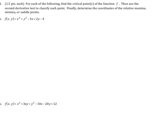 Solved 1. (1.5 pts. each) For each of the following, find | Chegg.com