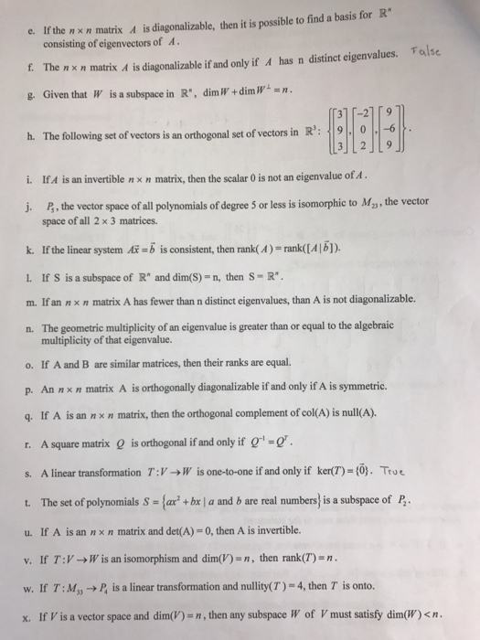 Solved If the n times n matrix A is diagonalizable, then it | Chegg.com