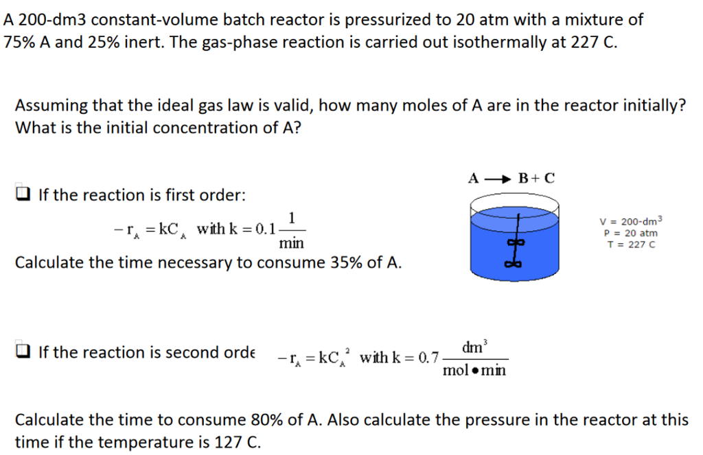 Solved A 200-dm3 constant-volume batch reactor is | Chegg.com