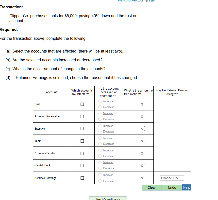 Solved Transaction: Clipper Co. purchases tools for $5,000, | Chegg.com