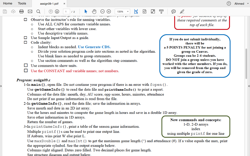 Solved Home Tools assign09-1.pdf x Ahmed 133% | Dejore you | Chegg.com