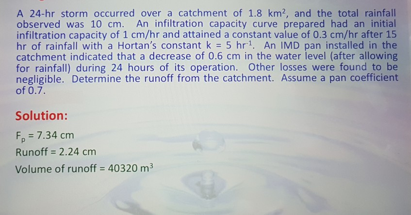Solved A 24-hr storm occurred over a catchment of 1.8 km2, | Chegg.com