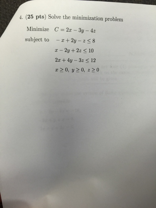 Solved Solve the minimization problem Minimize C = 2x - 3y - | Chegg.com