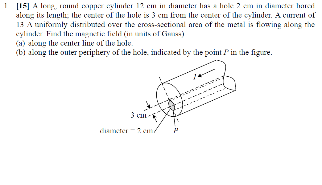 A long, round copper cylinder 12 cm in diameter has a | Chegg.com