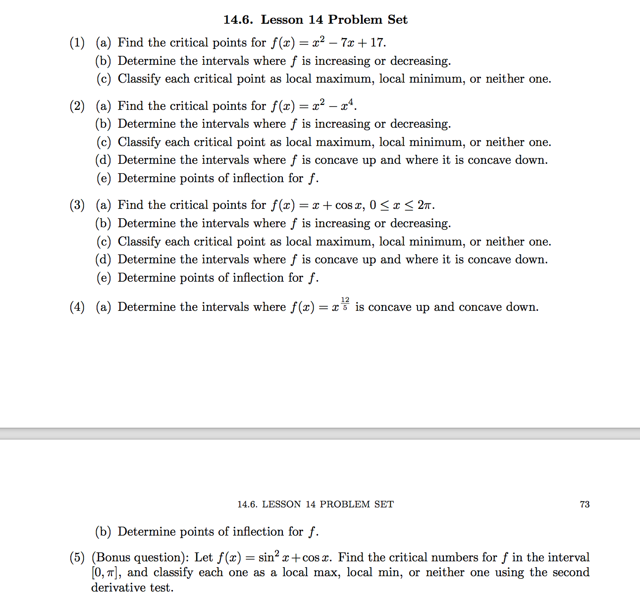 Solved 14.6. Lesson 14 Problem Set (1) (a) Find the critical | Chegg.com