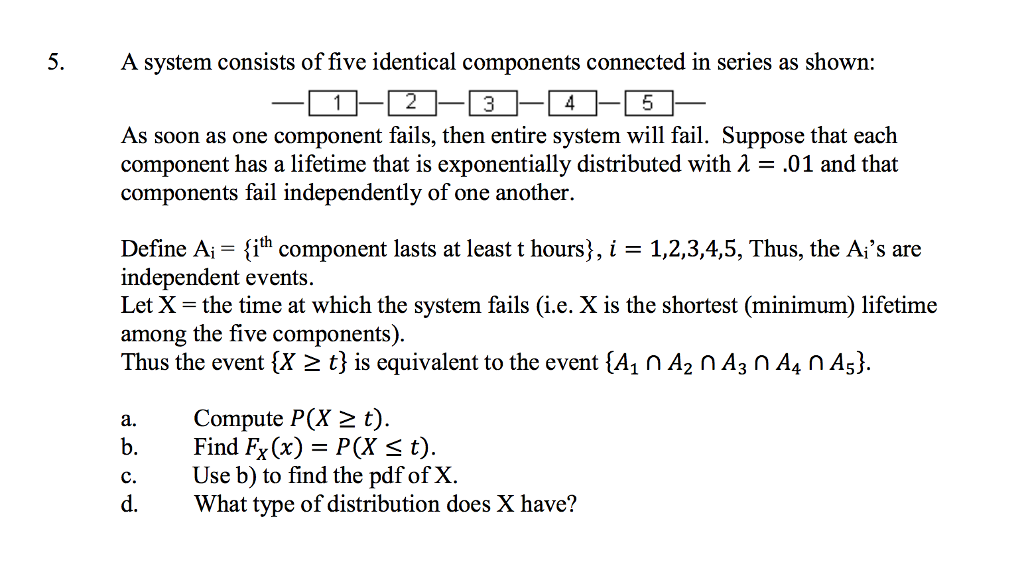 Solved A system consists of five identical components | Chegg.com