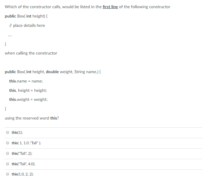 Solved Which of the constructor calls, would be listed in | Chegg.com