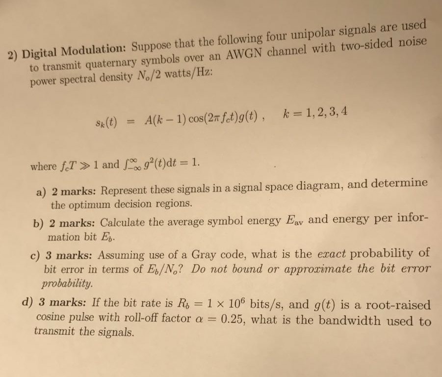 to transmit quaternary symbols over an AWGN channel | Chegg.com