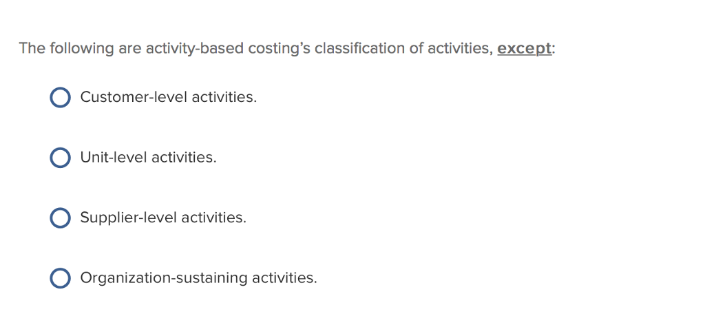 Solved The following are activity-based costing's | Chegg.com
