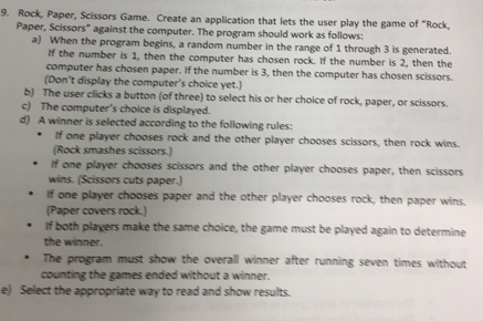 Solved Rock, Paper, Scissors Game. Create an application | Chegg.com