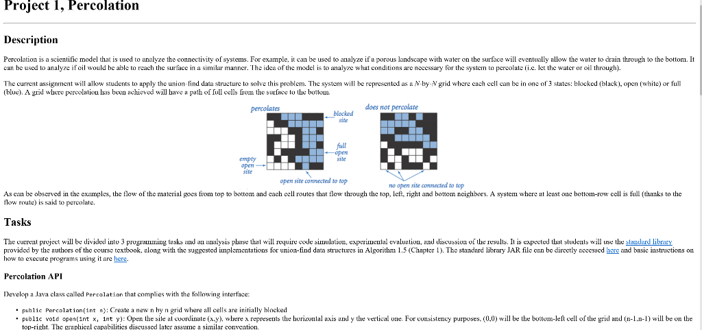Solved Project 1, Percolation Description Percolation is a | Chegg.com