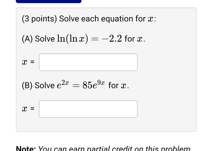 Solved (3 points) Solve each equation for x (A) Solve | Chegg.com
