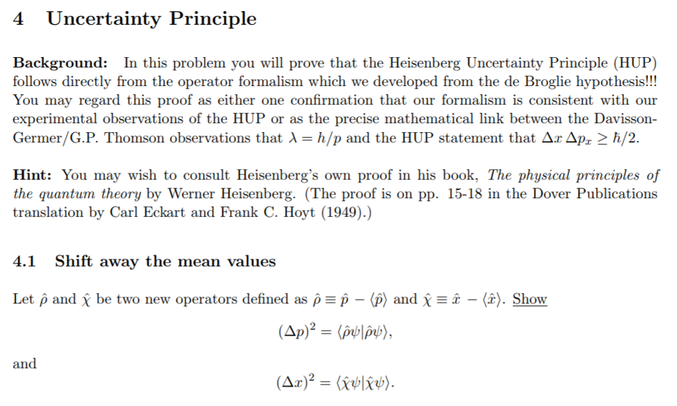 Solved 4 Uncertainty Principle Background: In this problem | Chegg.com