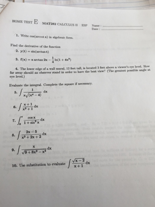 Solved Write Cos arccot X In Algebraic Form Find The Chegg