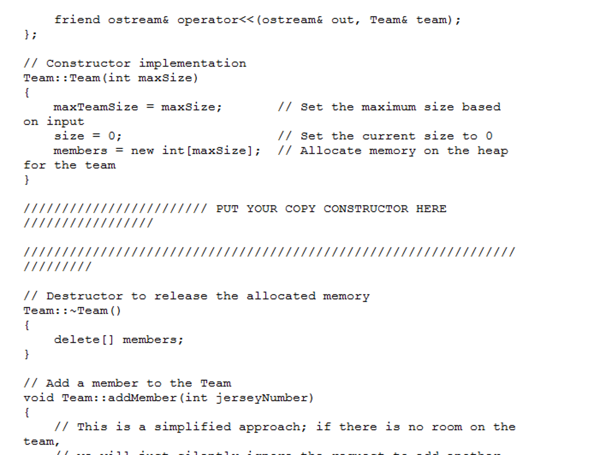Write a copy constructor in the space given below in | Chegg.com