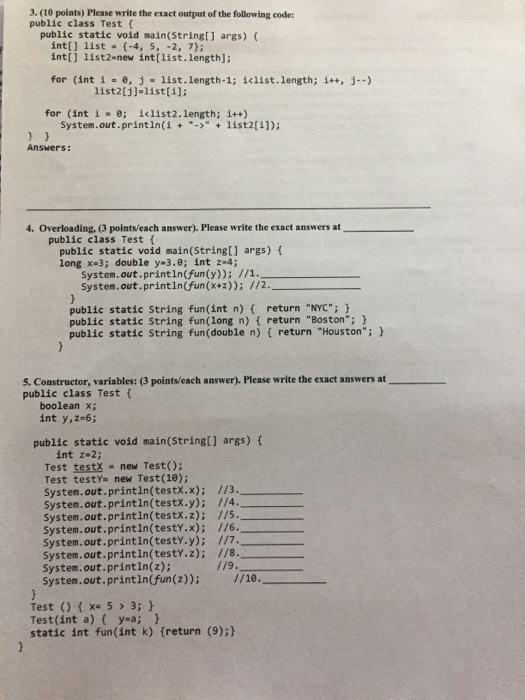 Solved Write the exact output of the following code: public | Chegg.com