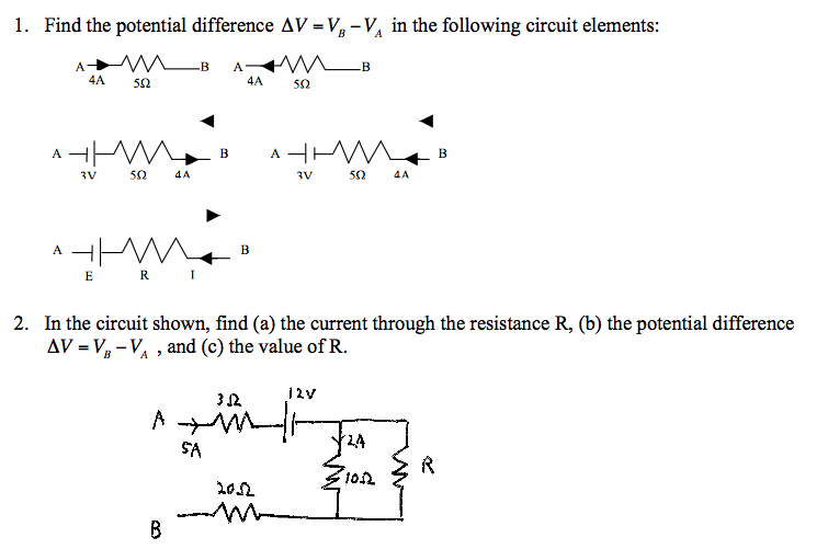 Solved Find the potential difference Delta V = VB - VA in | Chegg.com