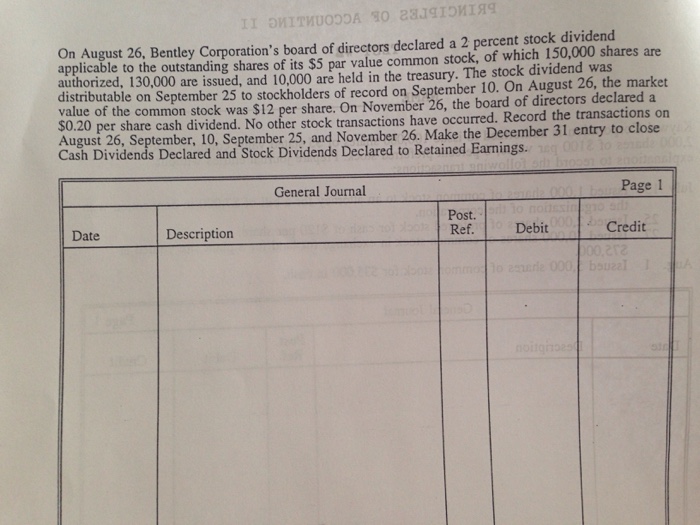 Solved On August 263, Bentley Corporation's board of | Chegg.com