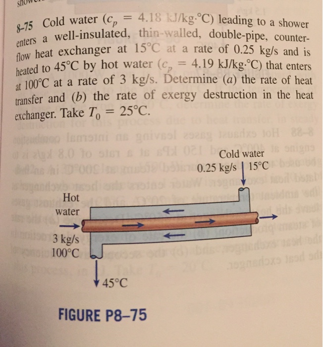 Solved Cold water (C_p = 4.18 KJ/Kg. degree C) leading to a | Chegg.com