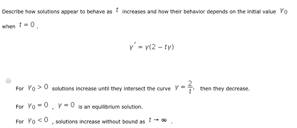 Solved Describe how solutions appear to behave as increases | Chegg.com