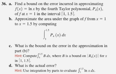Solved 36. a. Find a bound on the error incurred in | Chegg.com