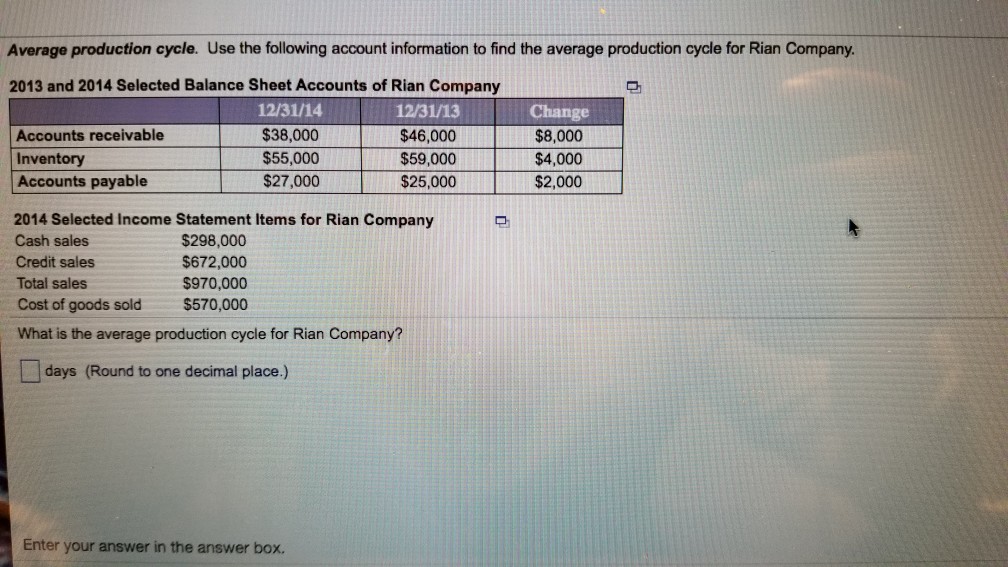 Solved Average production cycle. Use the following account | Chegg.com