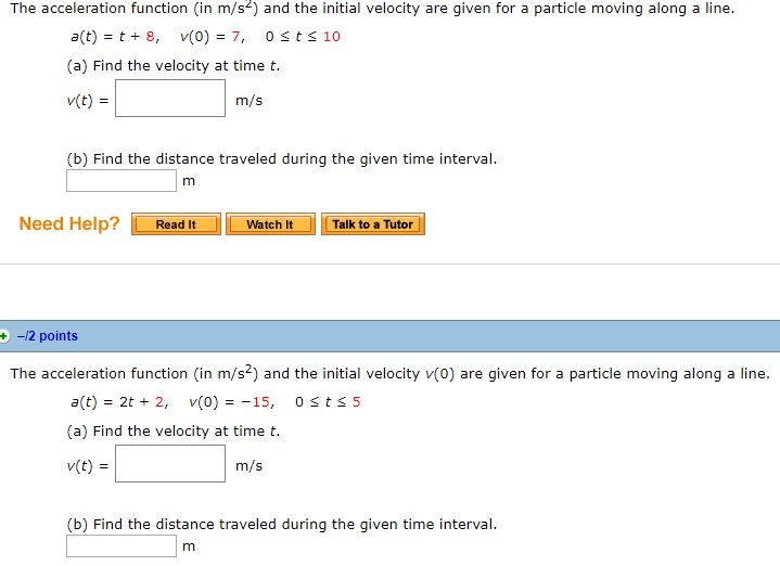 Solved The acceleration function (in m/s) and the initial | Chegg.com