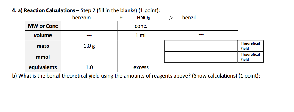 Solved 4. a) Reaction Calculations Step 2 (fill in the | Chegg.com
