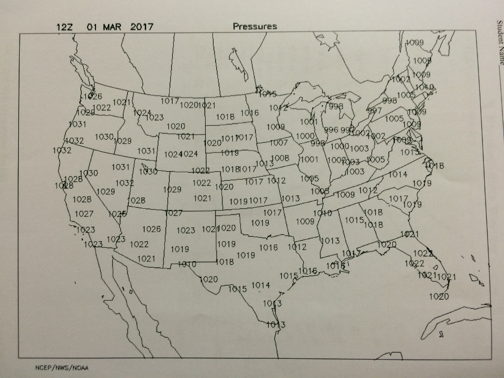 The map on the bottom shows observed barometric | Chegg.com