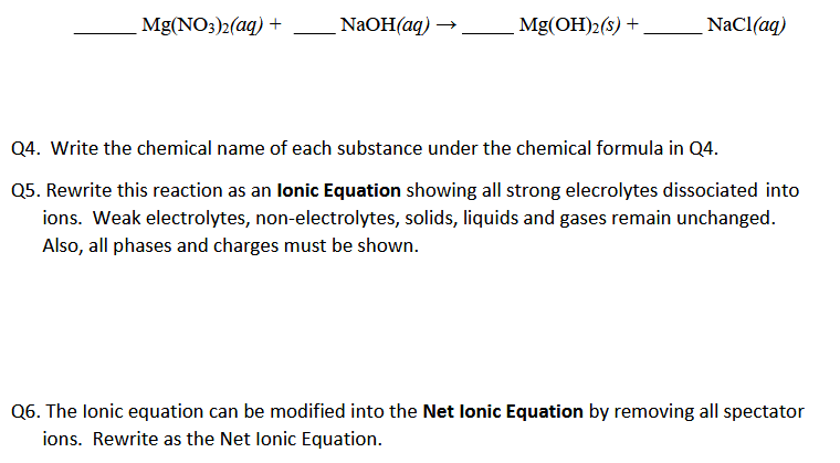 Solved ______ Mg(NO_3)_2(aq) + _____ NaOH(aq) rightarrow | Chegg.com