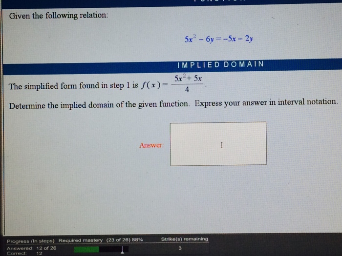 Solved Given the following relation: 5x^2 - 6y = -5x - 2y | Chegg.com