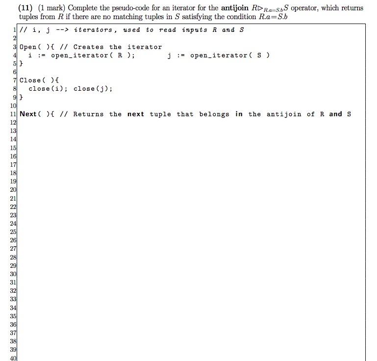 (11) (1 mark) Complete the pseudo-code for an | Chegg.com