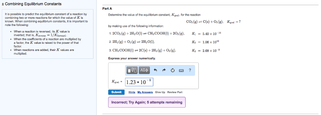 Solved t Combining Equilibrium Constants It is possible to | Chegg.com
