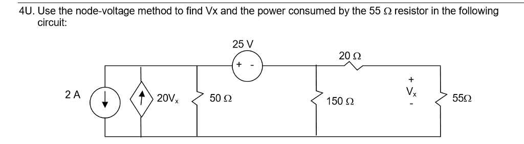Solved 4U. Use the node-voltage method to find Vx and the | Chegg.com